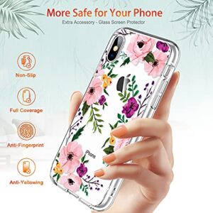 GiiKa for iPhone X Case, iPhone Xs Case, Clear Full Body Shockproof Protective Floral Girls Women Hard Case with TPU Bumper Cover Phone Case for iPhone Xs, Small Flowers