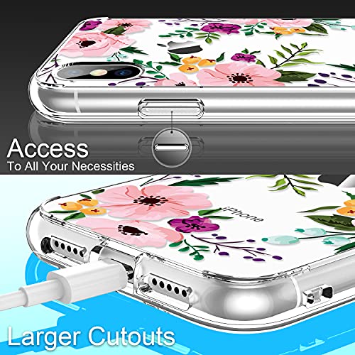 GiiKa for iPhone X Case, iPhone Xs Case, Clear Full Body Shockproof Protective Floral Girls Women Hard Case with TPU Bumper Cover Phone Case for iPhone Xs, Small Flowers