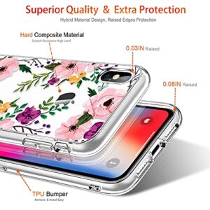 GiiKa for iPhone X Case, iPhone Xs Case, Clear Full Body Shockproof Protective Floral Girls Women Hard Case with TPU Bumper Cover Phone Case for iPhone Xs, Small Flowers