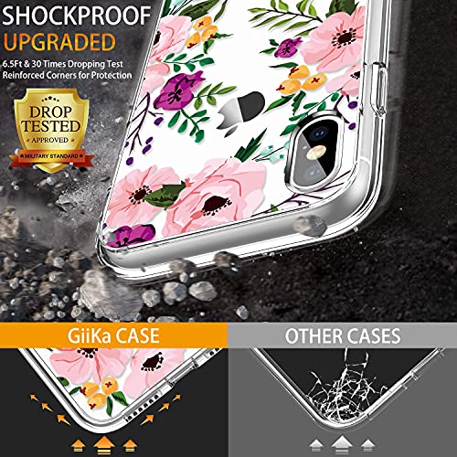 GiiKa for iPhone X Case, iPhone Xs Case, Clear Full Body Shockproof Protective Floral Girls Women Hard Case with TPU Bumper Cover Phone Case for iPhone Xs, Small Flowers