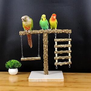 Bird Tabletop Training Perch Play Stand, Portable Parrot Swing Toys Wood Bird Cage Toys, Bird Perches Standing Sticks Exercise Gym Playground for Parakeets Cocktails Conures Lovebirds (T-B)