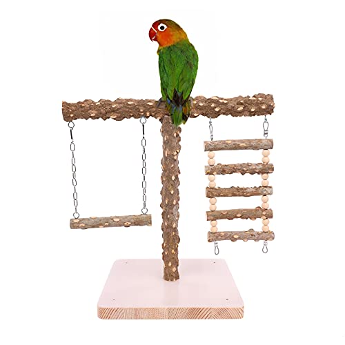 Bird Tabletop Training Perch Play Stand, Portable Parrot Swing Toys Wood Bird Cage Toys, Bird Perches Standing Sticks Exercise Gym Playground for Parakeets Cocktails Conures Lovebirds (T-B)