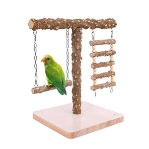 Bird Tabletop Training Perch Play Stand, Portable Parrot Swing Toys Wood Bird Cage Toys, Bird Perches Standing Sticks Exercise Gym Playground for Parakeets Cocktails Conures Lovebirds (T-B)