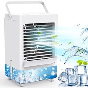 personal air cooler, portable air conditioner fan with 1/2/4/8h timer, operated 3 wind speeds & 3 refrigeration, ice cooler fan for home bedroom office outdoor