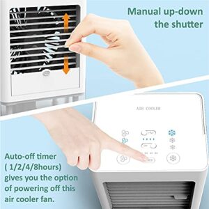 Personal Air Cooler, Portable Air Conditioner Fan with 1/2/4/8H Timer, Operated 3 Wind Speeds & 3 Refrigeration, Ice Cooler Fan for Home Bedroom Office Outdoor