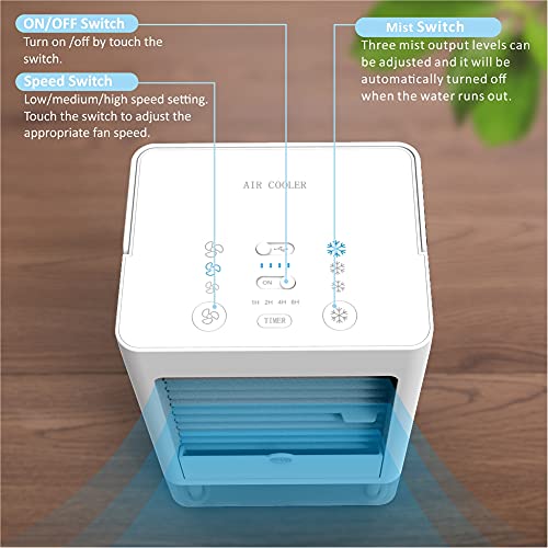 Personal Air Cooler, Portable Air Conditioner Fan with 1/2/4/8H Timer, Operated 3 Wind Speeds & 3 Refrigeration, Ice Cooler Fan for Home Bedroom Office Outdoor