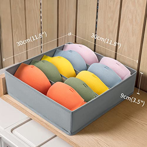 DIMJ 2 Pack Bra Drawer Organizers, 5 Cells Underwear Organizer for Closet, Drawer Lingerie Storage Bins with Divider Zip Foldable Cube Storage Cabinet Organizer Fabric Box for Bra, Socks, Ties, Belts