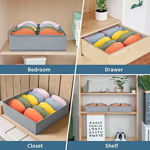 DIMJ 2 Pack Bra Drawer Organizers, 5 Cells Underwear Organizer for Closet, Drawer Lingerie Storage Bins with Divider Zip Foldable Cube Storage Cabinet Organizer Fabric Box for Bra, Socks, Ties, Belts