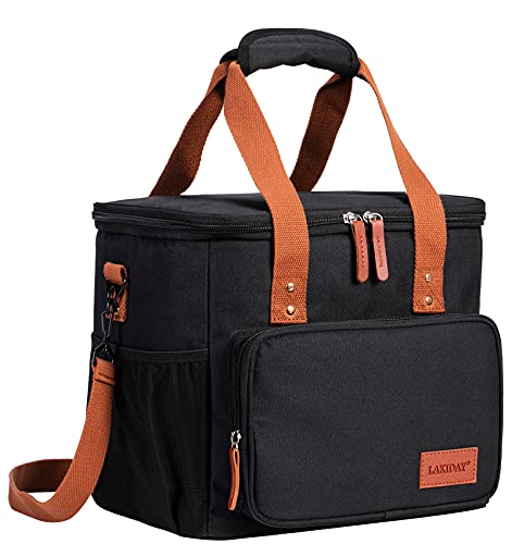 LAKIDAY Large Lunch Bag for Women/Men 17L (24Can) Cooler bag Lunch Tote Box Container with Adjustable Shoulder Strap Leakproof for Work/Picnic/Fishing(BLack)