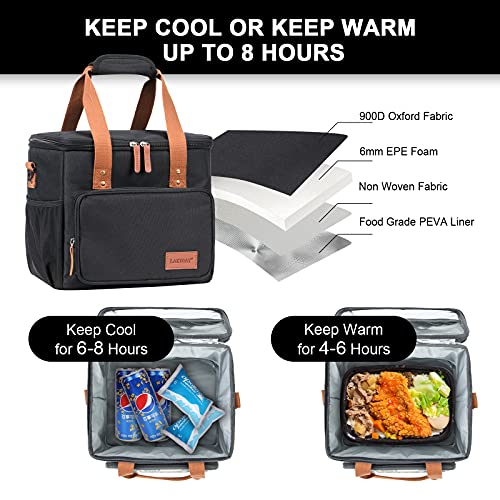 LAKIDAY Large Lunch Bag for Women/Men 17L (24Can) Cooler bag Lunch Tote Box Container with Adjustable Shoulder Strap Leakproof for Work/Picnic/Fishing(BLack)