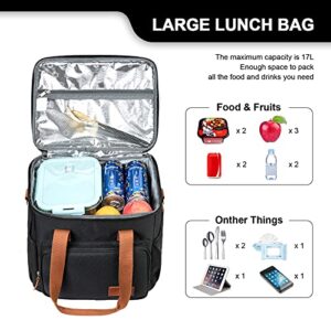 LAKIDAY Large Lunch Bag for Women/Men 17L (24Can) Cooler bag Lunch Tote Box Container with Adjustable Shoulder Strap Leakproof for Work/Picnic/Fishing(BLack)