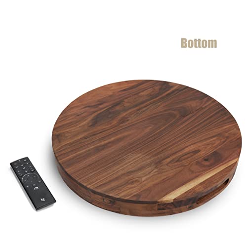 MAGIGO 18 Inches Extra Large Round Black Walnut Wood Ottoman Tray with Handles, Serve Tea, Coffee or Breakfast in Bed, Classic Circular Wooden Decorative Serving Tray