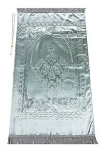 luxury silky velvet muslim prayer rug | janamaz | sajadah | soft islamic prayer rug | islamic ramadan eid gifts | prayer carpet mat, blue