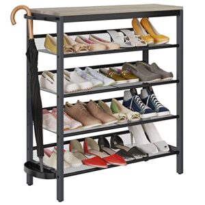 shoe rack, simplewise 5-tier metal shoe rack industrial shoe storage organizer shelf with umbrella holder,entryway table for hallway living room, closet, bedroom, wash grey