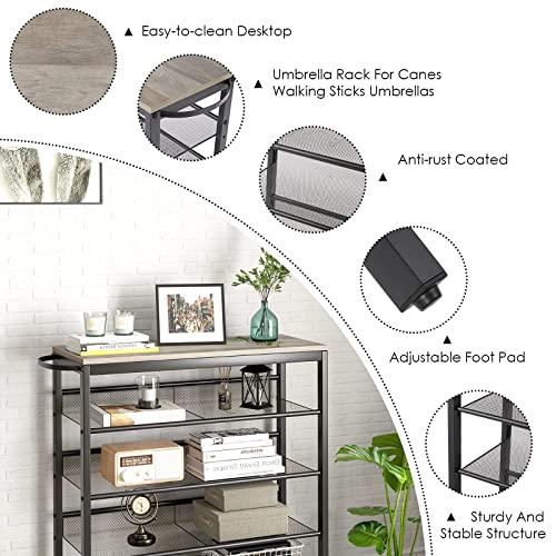 Shoe Rack, SimpleWise 5-Tier Metal Shoe Rack Industrial Shoe Storage Organizer Shelf with Umbrella Holder,Entryway Table for Hallway Living Room, Closet, Bedroom, Wash Grey