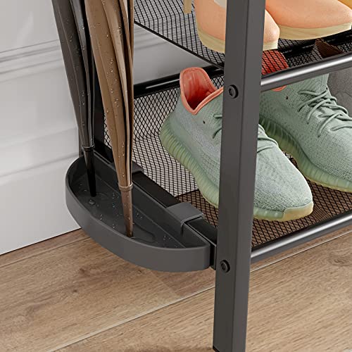 Shoe Rack, SimpleWise 5-Tier Metal Shoe Rack Industrial Shoe Storage Organizer Shelf with Umbrella Holder,Entryway Table for Hallway Living Room, Closet, Bedroom, Wash Grey