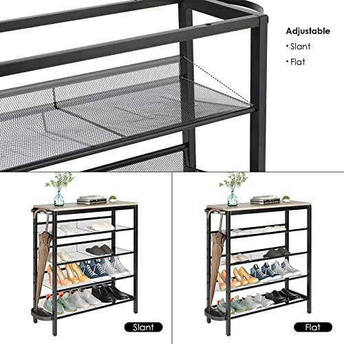 Shoe Rack, SimpleWise 5-Tier Metal Shoe Rack Industrial Shoe Storage Organizer Shelf with Umbrella Holder,Entryway Table for Hallway Living Room, Closet, Bedroom, Wash Grey