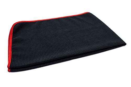 Big Thirsty Microfiber Waffle-Weave Car Drying Towel 25"x36" (Black w/Red Edge)