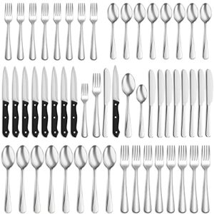 48-piece silverware set with steak knives for 8, food-grade stainless steel flatware, includes spoons forks knives, kitchen cutlery set for home office restaurant hotel, mirror finish, dishwasher safe