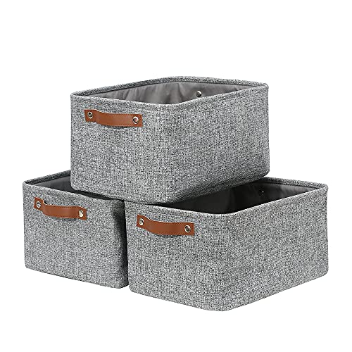 Fabric Storage Bin - [3-Pack] Premium Collapsible Baskets for Organizing, Decorative Storage Baskets with Handles for Home, Nursery, Shelves, Closet, Clothes (Grey, 15Lx11Wx8H inch)