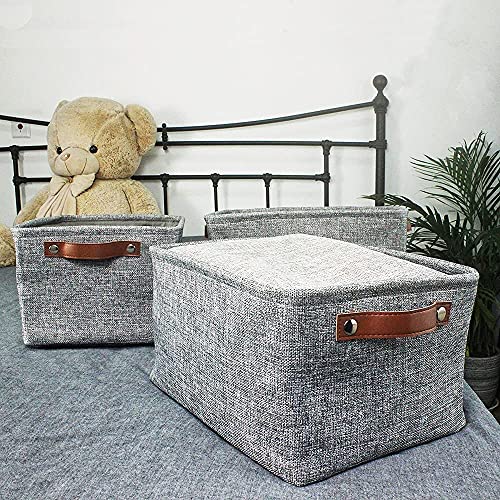 Fabric Storage Bin - [3-Pack] Premium Collapsible Baskets for Organizing, Decorative Storage Baskets with Handles for Home, Nursery, Shelves, Closet, Clothes (Grey, 15Lx11Wx8H inch)