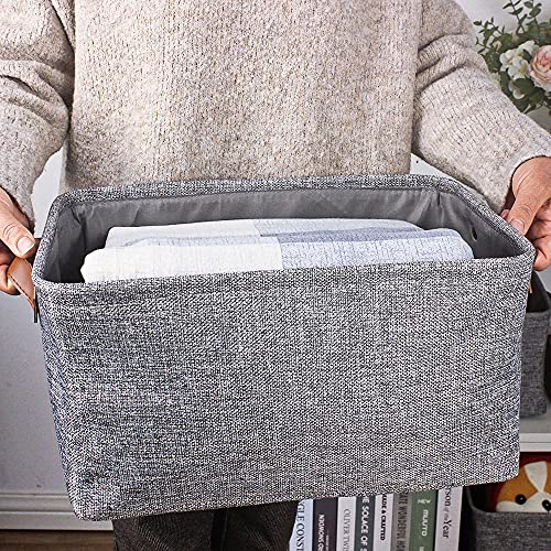 Fabric Storage Bin - [3-Pack] Premium Collapsible Baskets for Organizing, Decorative Storage Baskets with Handles for Home, Nursery, Shelves, Closet, Clothes (Grey, 15Lx11Wx8H inch)