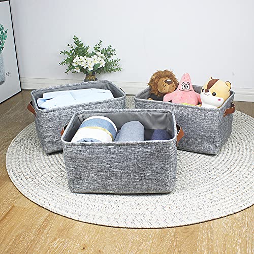 Fabric Storage Bin - [3-Pack] Premium Collapsible Baskets for Organizing, Decorative Storage Baskets with Handles for Home, Nursery, Shelves, Closet, Clothes (Grey, 15Lx11Wx8H inch)