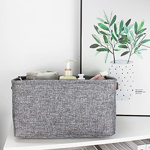 Fabric Storage Bin - [3-Pack] Premium Collapsible Baskets for Organizing, Decorative Storage Baskets with Handles for Home, Nursery, Shelves, Closet, Clothes (Grey, 15Lx11Wx8H inch)