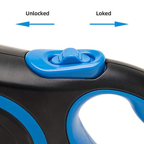 PINA Retractable Dog Leash, 26ft Dog Leash for Small Medium Large Dogs Up to 110lbs, 360° Tangle-Free Strong Reflective Nylon Tape, with Anti-Slip Handle, One-Handed Brake, Pause, Lock - Black Blue