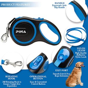 PINA Retractable Dog Leash, 26ft Dog Leash for Small Medium Large Dogs Up to 110lbs, 360° Tangle-Free Strong Reflective Nylon Tape, with Anti-Slip Handle, One-Handed Brake, Pause, Lock - Black Blue