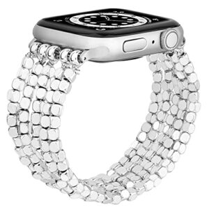 MOFREE Bracelet Compatible for Series 6 Apple Watch Band 40mm/38mm/41mm Series 7 SE 5 Women Fashion Handmade Elastic Stretch Beads Strap for iWatch Series 4/3/2/1 38mm/40mm Replacement Silver