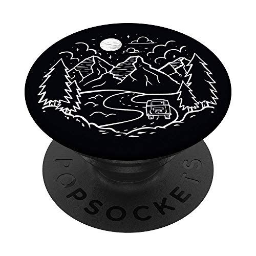 Black White Nature Mountain Camper Moon PopSockets Swappable PopGrip