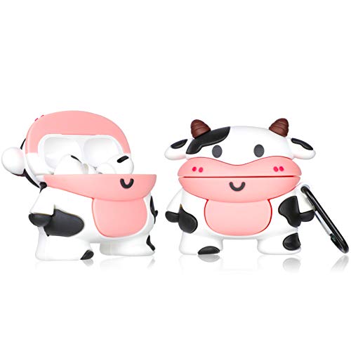 Jowhep Case for AirPod Pro 2019/Pro 2 Gen 2022 Cartoon Cute Kawaii 3D Silicone Cover Keychain Funny Animal Soft Protective for Air Pods Pro Girls Kids Women Shell Cases for AirPods Pro (Smile Cow)