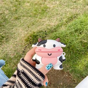 Jowhep Case for AirPod Pro 2019/Pro 2 Gen 2022 Cartoon Cute Kawaii 3D Silicone Cover Keychain Funny Animal Soft Protective for Air Pods Pro Girls Kids Women Shell Cases for AirPods Pro (Smile Cow)