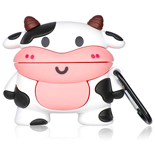 Jowhep Case for AirPod Pro 2019/Pro 2 Gen 2022 Cartoon Cute Kawaii 3D Silicone Cover Keychain Funny Animal Soft Protective for Air Pods Pro Girls Kids Women Shell Cases for AirPods Pro (Smile Cow)