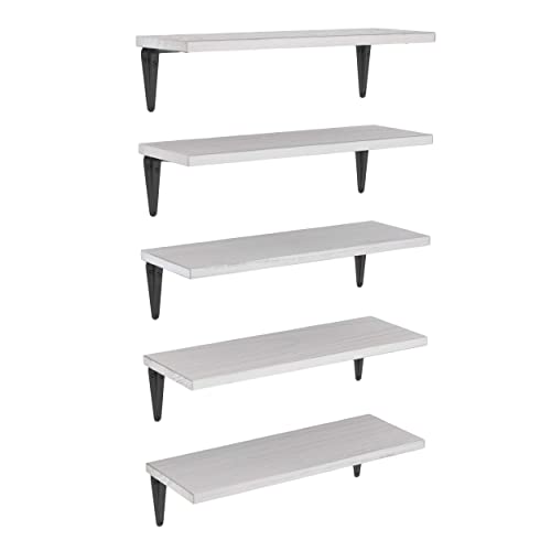 Wallniture Assisi White Floating Shelves for Wall, Wood Wall Shelves for Kitchen Organization and Storage, Wall Shelf Set of 5