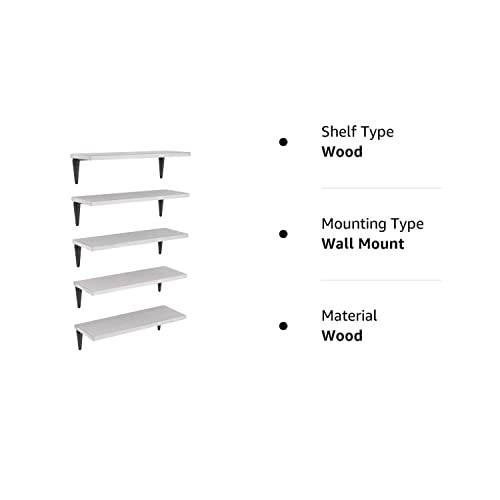 Wallniture Assisi White Floating Shelves for Wall, Wood Wall Shelves for Kitchen Organization and Storage, Wall Shelf Set of 5