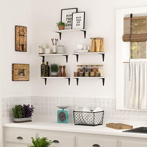 Wallniture Assisi White Floating Shelves for Wall, Wood Wall Shelves for Kitchen Organization and Storage, Wall Shelf Set of 5