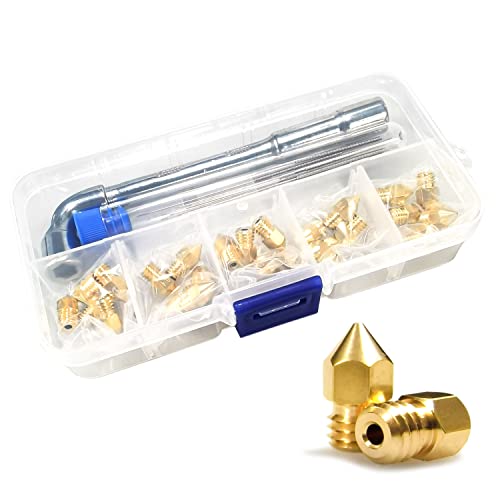 XIFOWE MK8 Nozzles 25 pcs 0.4mm 3D Printer Brass Nozzles CR-10 Nozzle with DIY Tools and A Ten-Grid Parts Box for CR-8 / CR-10 / Ender 3 / Ender 3S / 5/6 and so on…