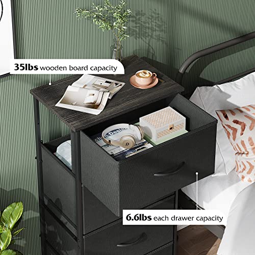 WLIVE Dresser with 4 Drawers, Fabric Storage Tower, Organizer Unit for Bedroom, Hallway, Entryway, Closets, Sturdy Steel Frame, Wood Top, Easy Pull Handle, Charcoal Black