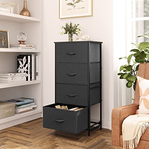 WLIVE Dresser with 4 Drawers, Fabric Storage Tower, Organizer Unit for Bedroom, Hallway, Entryway, Closets, Sturdy Steel Frame, Wood Top, Easy Pull Handle, Charcoal Black