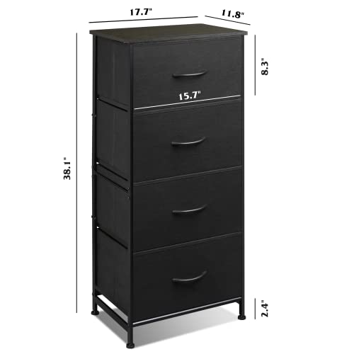 WLIVE Dresser with 4 Drawers, Fabric Storage Tower, Organizer Unit for Bedroom, Hallway, Entryway, Closets, Sturdy Steel Frame, Wood Top, Easy Pull Handle, Charcoal Black