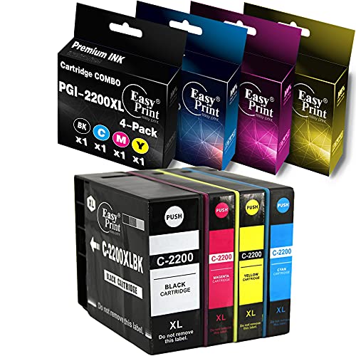 EASYPRINT Compatible Ink Cartridges Replacement for PGI 2200XL PGI2200XL Work with Canon Maxify MB5320 MB5120 MB5420 MB5020 iB4120 iB4020 Printer, (4 Pack-High Yield, BK+C+M+Y)