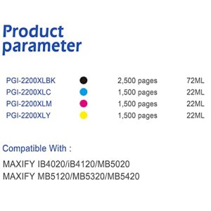 EASYPRINT Compatible Ink Cartridges Replacement for PGI 2200XL PGI2200XL Work with Canon Maxify MB5320 MB5120 MB5420 MB5020 iB4120 iB4020 Printer, (4 Pack-High Yield, BK+C+M+Y)