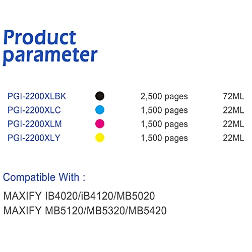 EASYPRINT Compatible Ink Cartridges Replacement for PGI 2200XL PGI2200XL Work with Canon Maxify MB5320 MB5120 MB5420 MB5020 iB4120 iB4020 Printer, (4 Pack-High Yield, BK+C+M+Y)