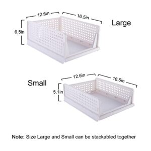 VANCORE Stackable Shelf Baskets Organizer Folding Wardrobe Closet Organizers, Pull Out Drawer Organizer Containers Storage Bin for Home Office Bedroom Laundry Room, Large x 4