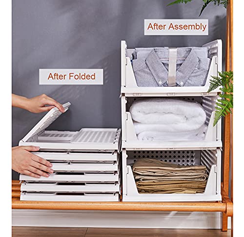 VANCORE Stackable Shelf Baskets Organizer Folding Wardrobe Closet Organizers, Pull Out Drawer Organizer Containers Storage Bin for Home Office Bedroom Laundry Room, Large x 4