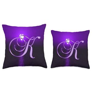 401Merch Monograms K Purple Heart Beach Ocean Lake Sun Moon Initial Letter Name Throw Pillow, 16x16, Multicolor