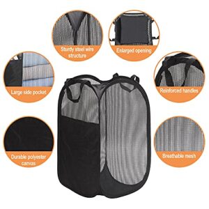 STORAGE MANIAC Pop-Up Laundry Hampers, 2-Pack Large Laundry Hamper, Collapsible Laundry Hamper, Mesh Laundry Hamper, Collapsible Laundry Basket for Dorm, Apt, Bedroom, Bathroom, Laundry Room, Black