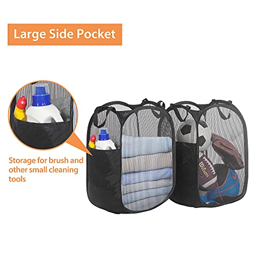 STORAGE MANIAC Pop-Up Laundry Hampers, 2-Pack Large Laundry Hamper, Collapsible Laundry Hamper, Mesh Laundry Hamper, Collapsible Laundry Basket for Dorm, Apt, Bedroom, Bathroom, Laundry Room, Black